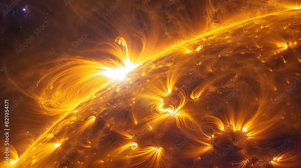 Astronomy Background, Sun in space with intense solar activity ...