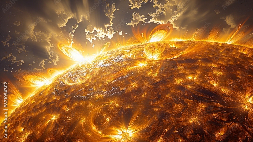 Astronomy Background, Sun in space with intense solar activity ...