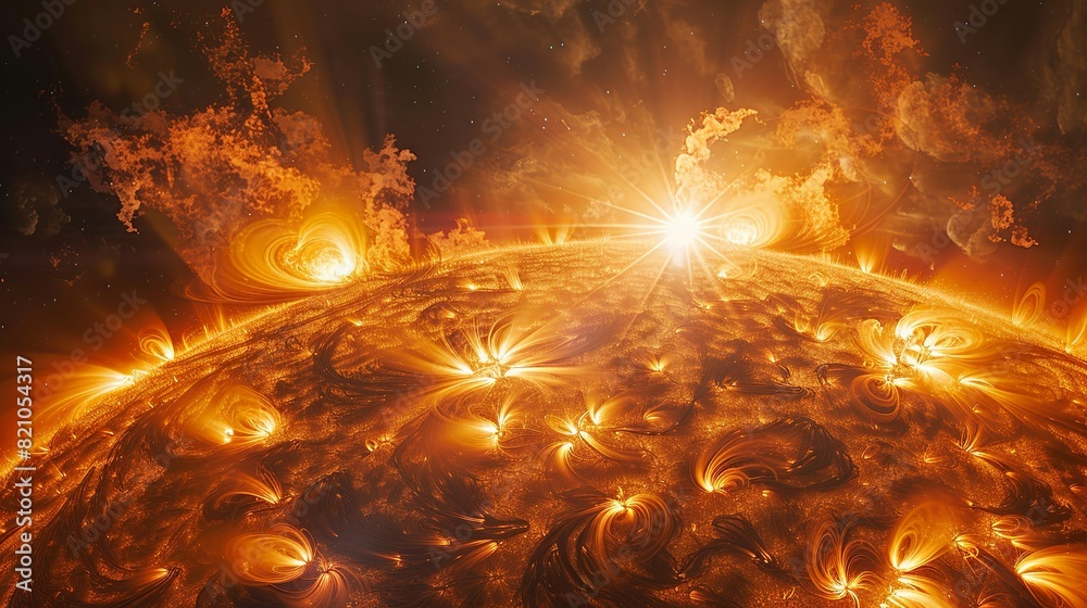 Astronomy Background, Sun in space with intense solar activity ...