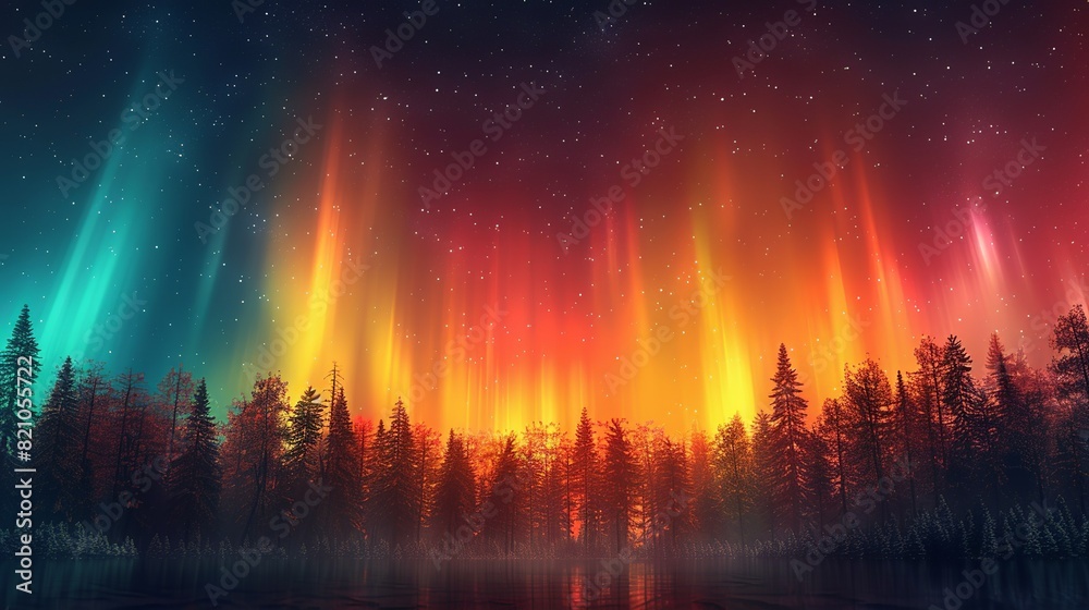 Astronomy Background, Northern lights shimmering over a forest with the ...
