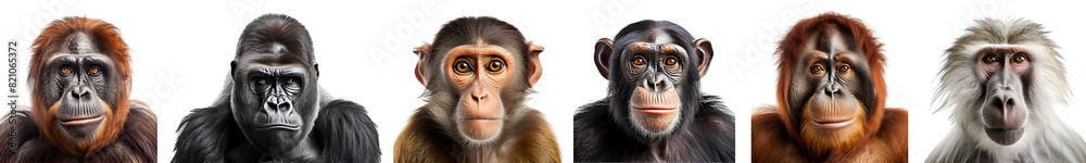 Set of 6 ape monkey family, Gorilla, apes, Chimpanzee, Baboon ...