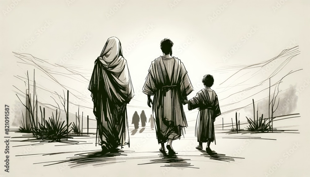 Life of Jesus: Return to Nazareth. Digital illustration. Stock ...