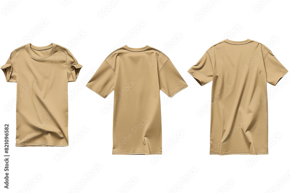 A light brown t-shirt mockup with a transparent background. A light ...