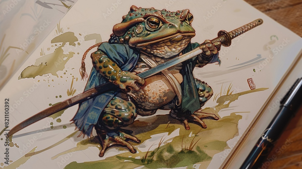 frog drawing A toad in samurai clothes. The frog is an athlete ...