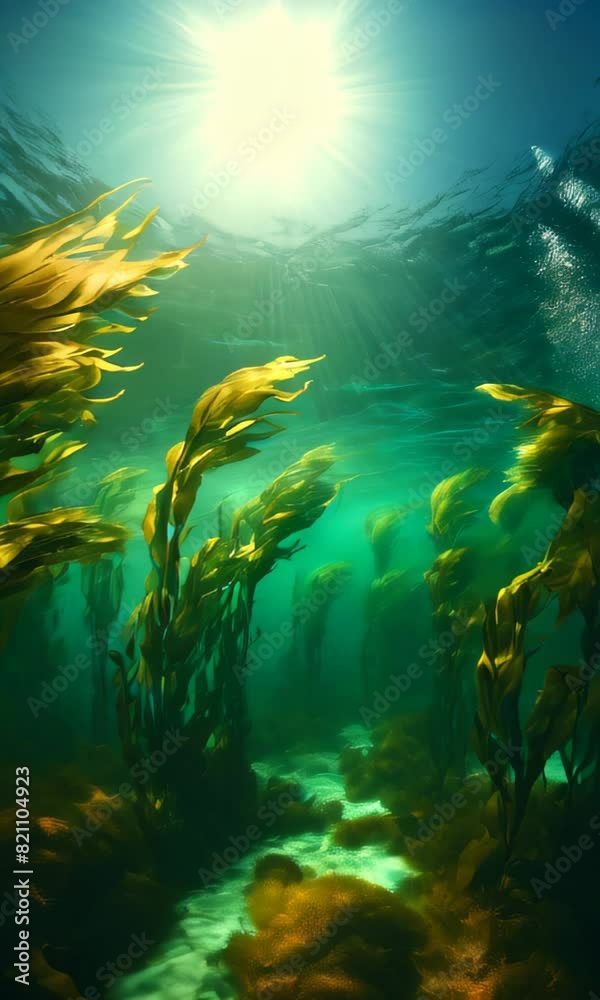 Realistic video of kelp underwater. The scene captures the vibrant ...