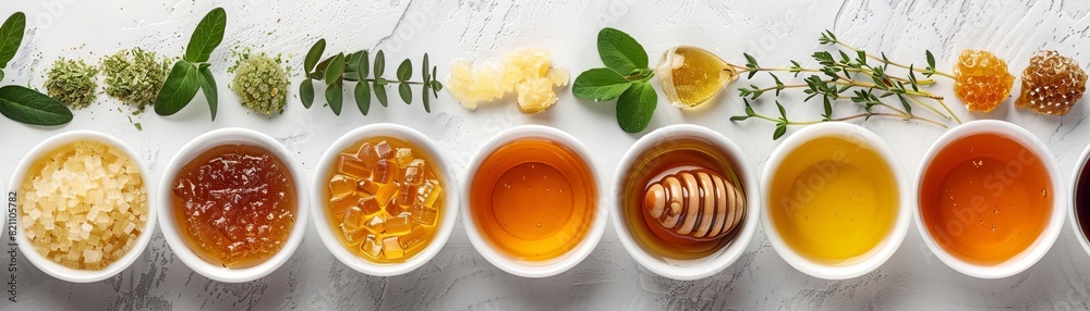 Natural sweeteners showcase Side view of a display comparing natural ...