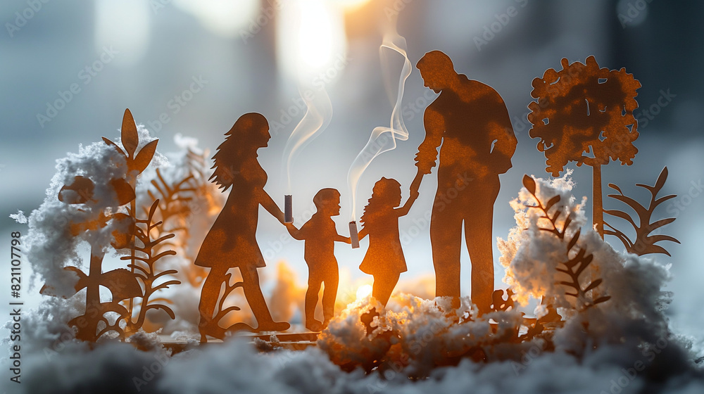 Paper cut of family destroyed by cigarettes. Drugs destroying family ...