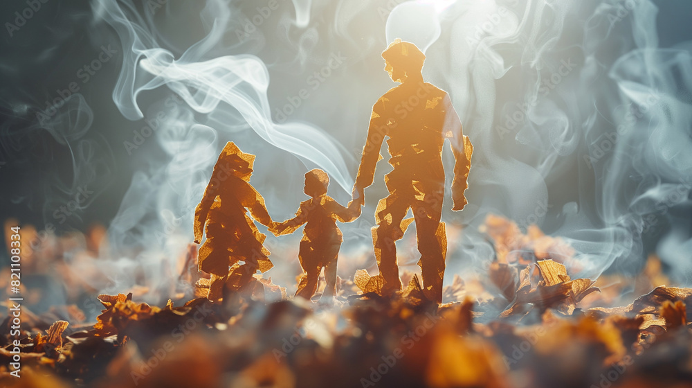Paper cut of family destroyed by cigarettes. Drugs destroying family ...