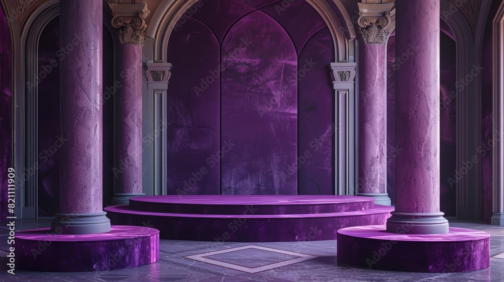 Royal Velvet Podium Luxurious velvet podiums in royal purple, set in an ...