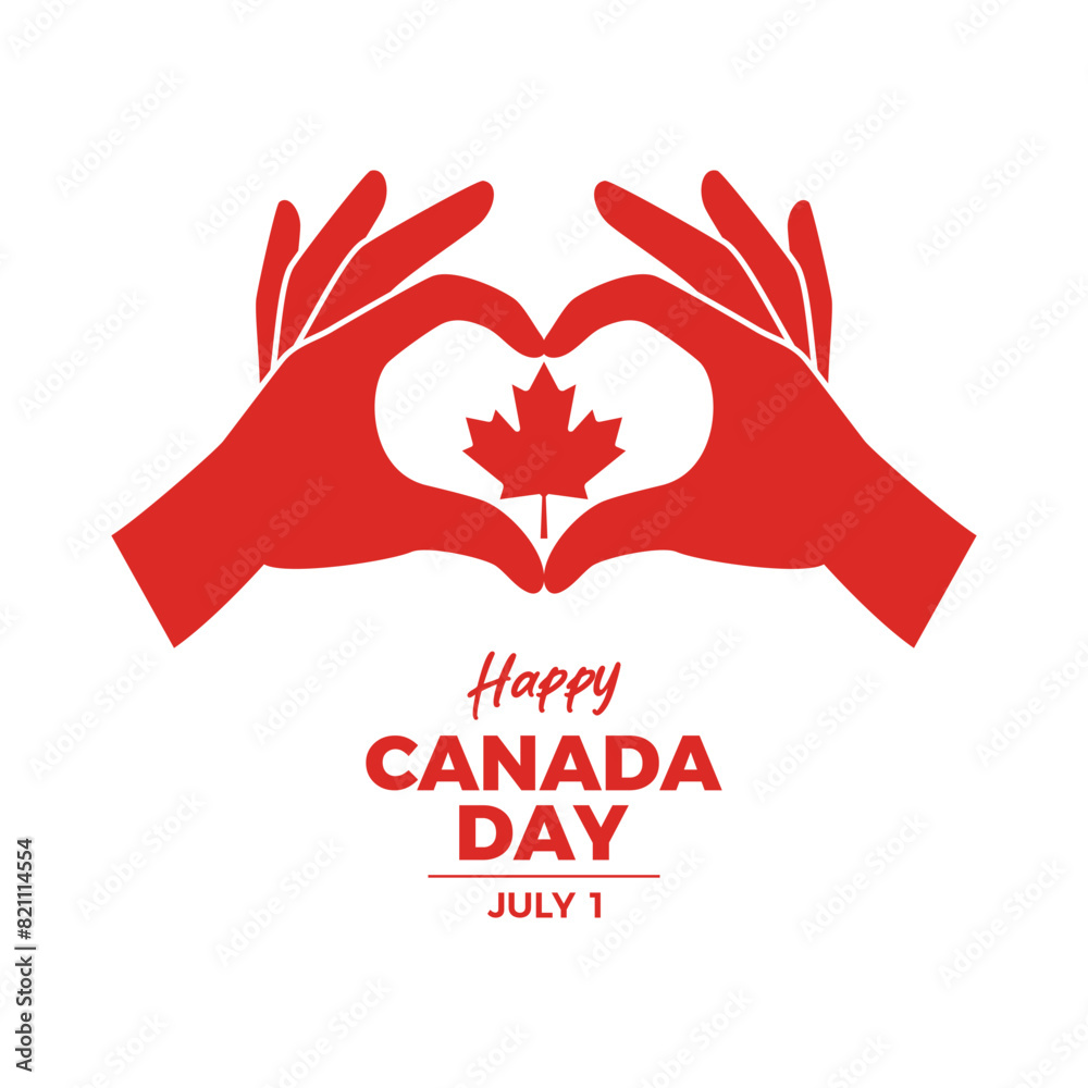 Happy Canada Day poster with Canadian flag vector illustration. Hand ...