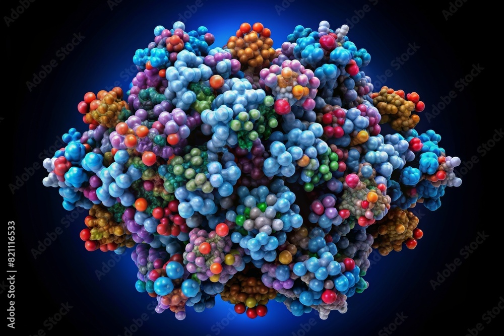A detailed rendering of a protein molecule, showing its complex folding ...