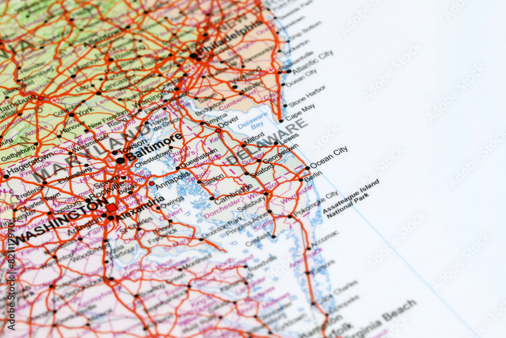 Dover, United States - May 20, 2024: Detailed Delaware road map ...
