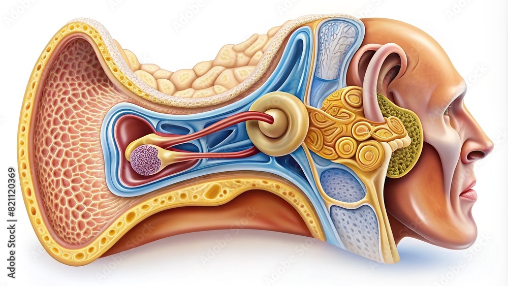 Focus on the delicate membranous structure of the tympanic membrane ...