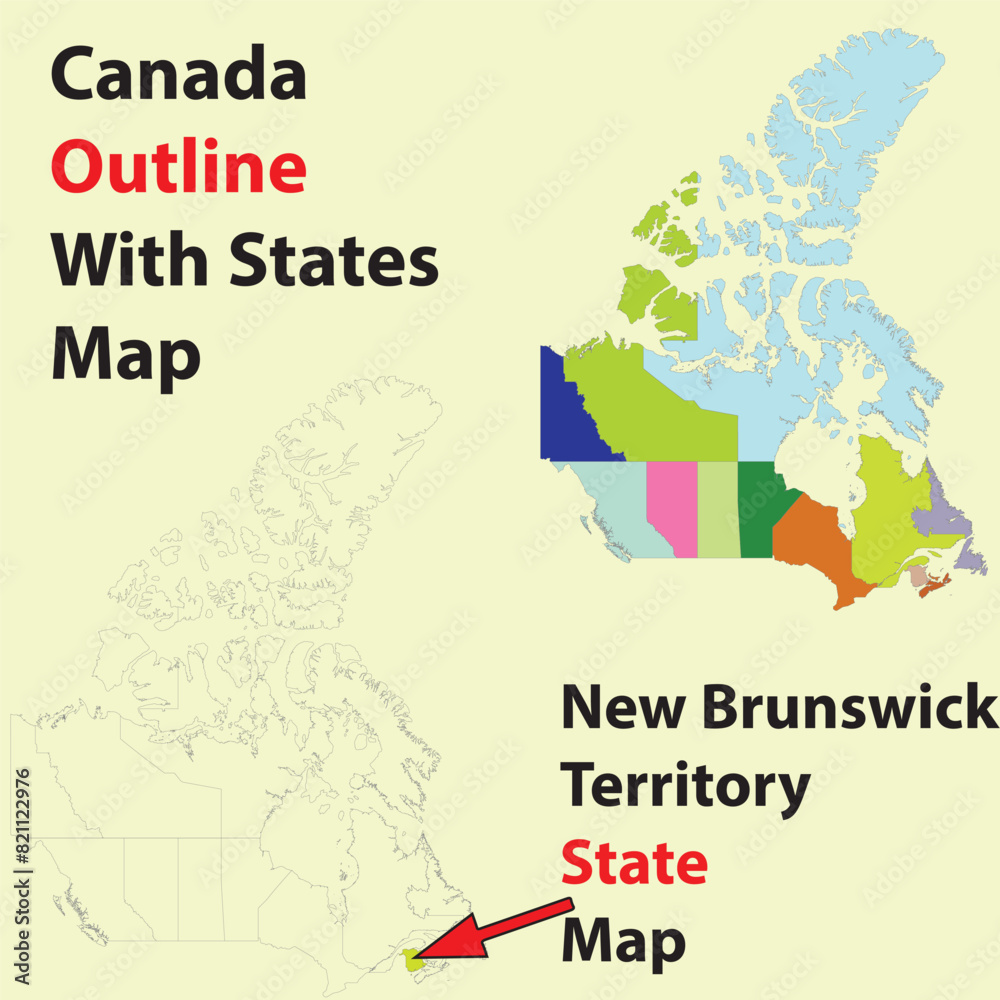 new brunswick, state, map outline, canada, vector, canada state map ...
