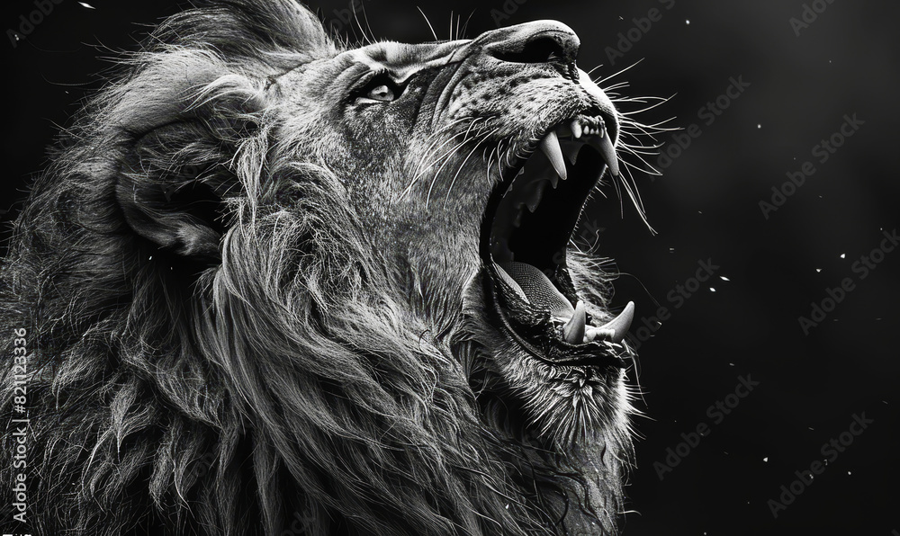 Powerful Black and White Lion Roaring Ferociously - King of the Savanna ...
