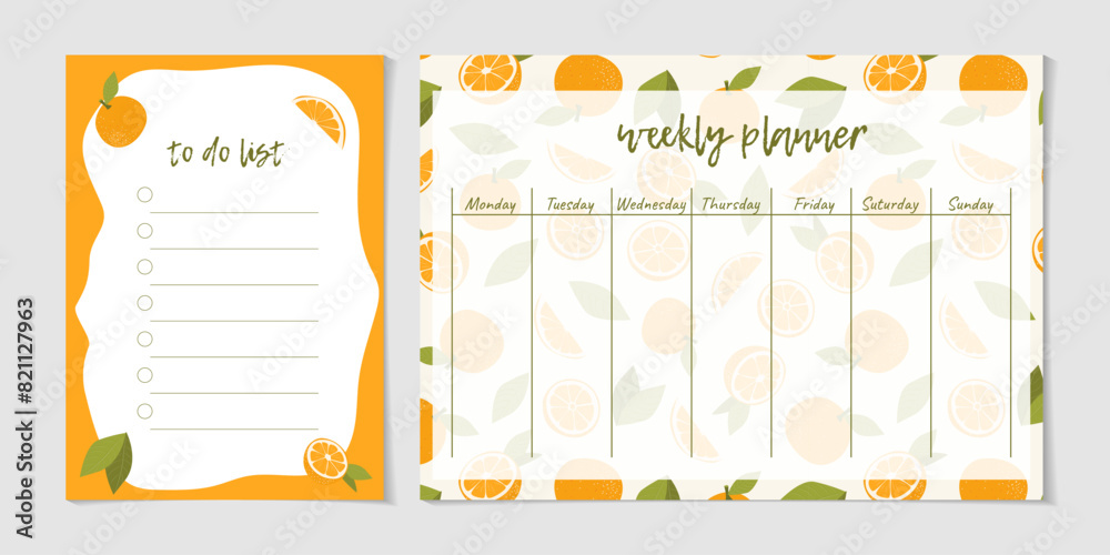 Cute weekly schedule and to do list with oranges. Template for notes ...