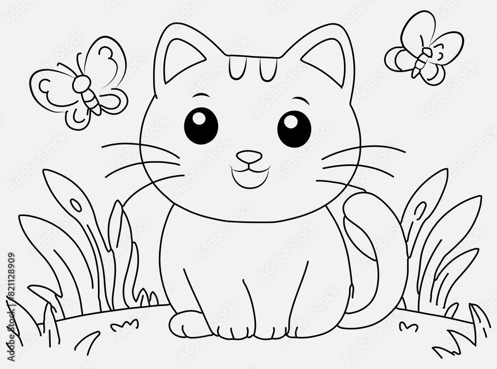 Hand drawn cat Coloring Page Vector Illustration. Kids Coloring Pages ...