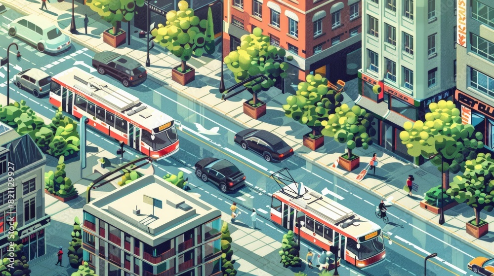 Green Transportation: Illustrate a cityscape with electric cars, bikes ...