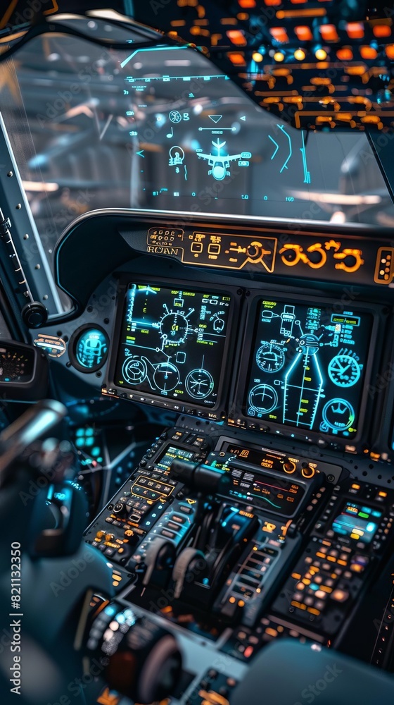 Photo of an electric helicopter cockpit with AI symbol integrated into ...