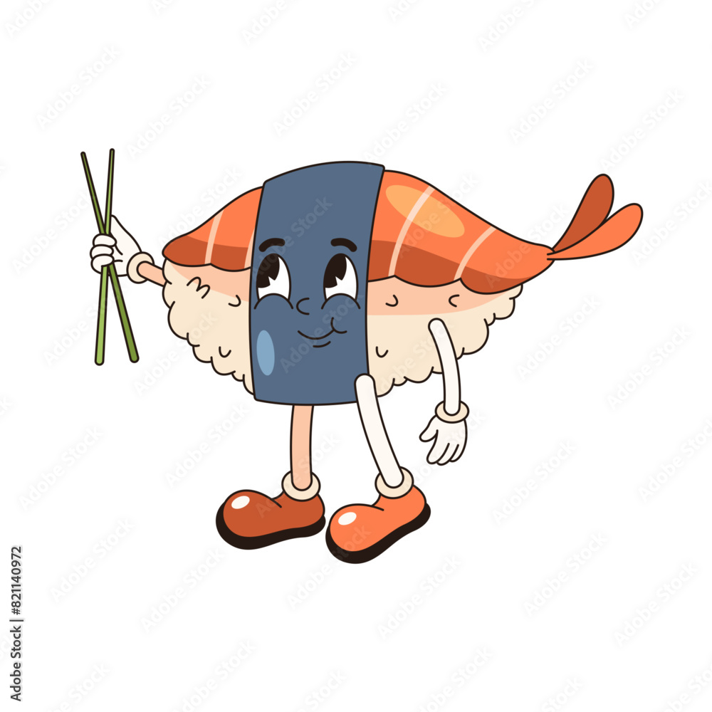 Ebi nigiri pop art or kuruma sushi with shrimp. Vector comic book or ...