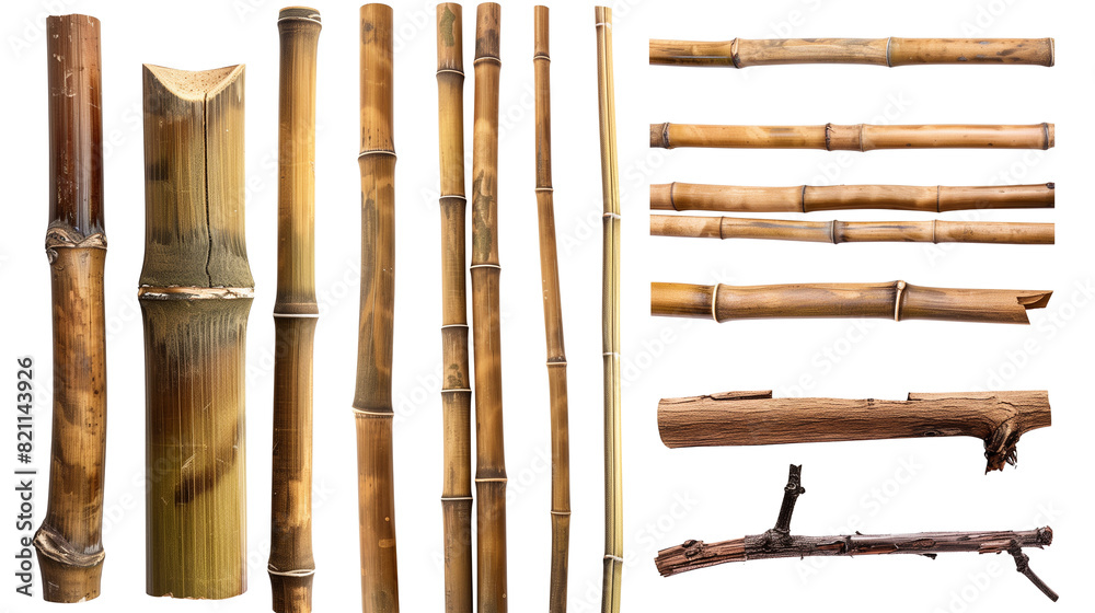 Set of bamboo wood sections, illustrating the versatility of bamboo in ...