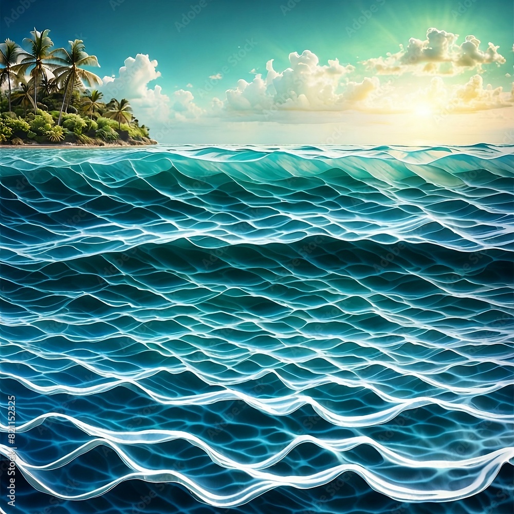 Sea water surface cut out a split level of above and below the lake ...