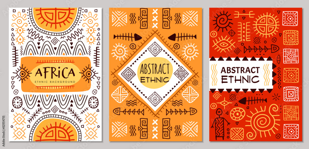 African posters. Authentic tribal geometric symbols drawn abstract ...