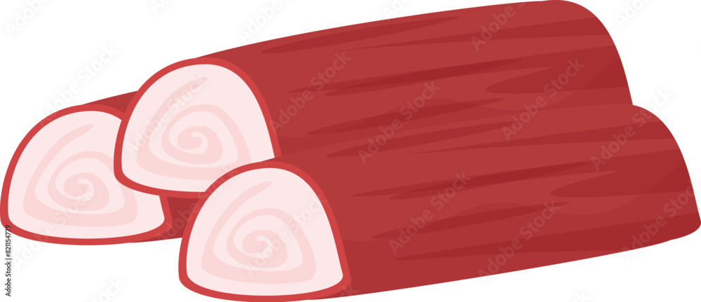 Cartoon illustration of pink ham slices. A vector graphic design ...