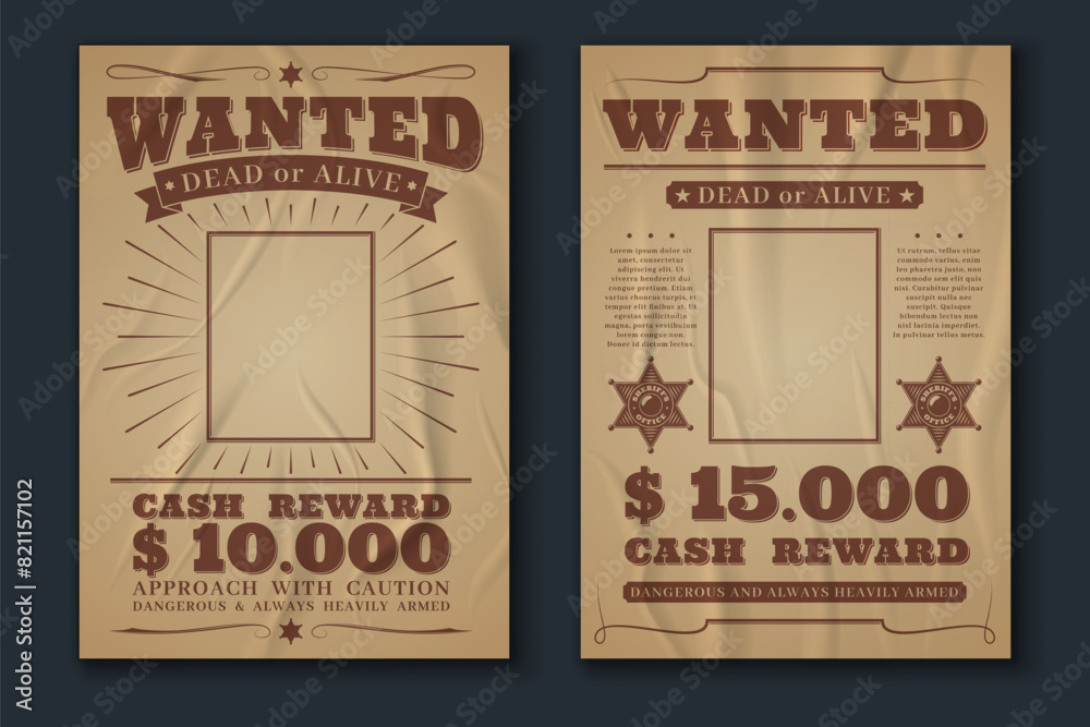Crumpled wanted posters. Wild west vintage banner, empty space for ...
