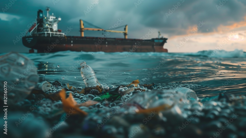 Plastic waste floating on the ocean, highlighting environmental ...