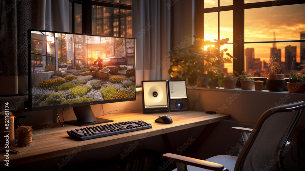 A gaming room setup with a computer that has one screen a eccentric and ...