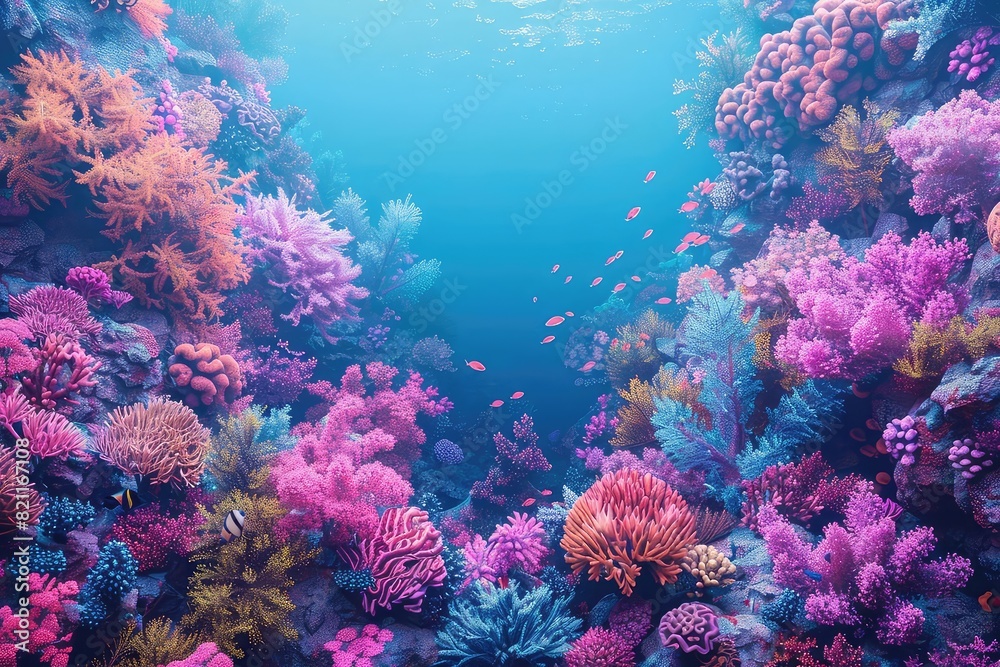 Coral Reef with coral spawning flat design top view reproductive event ...