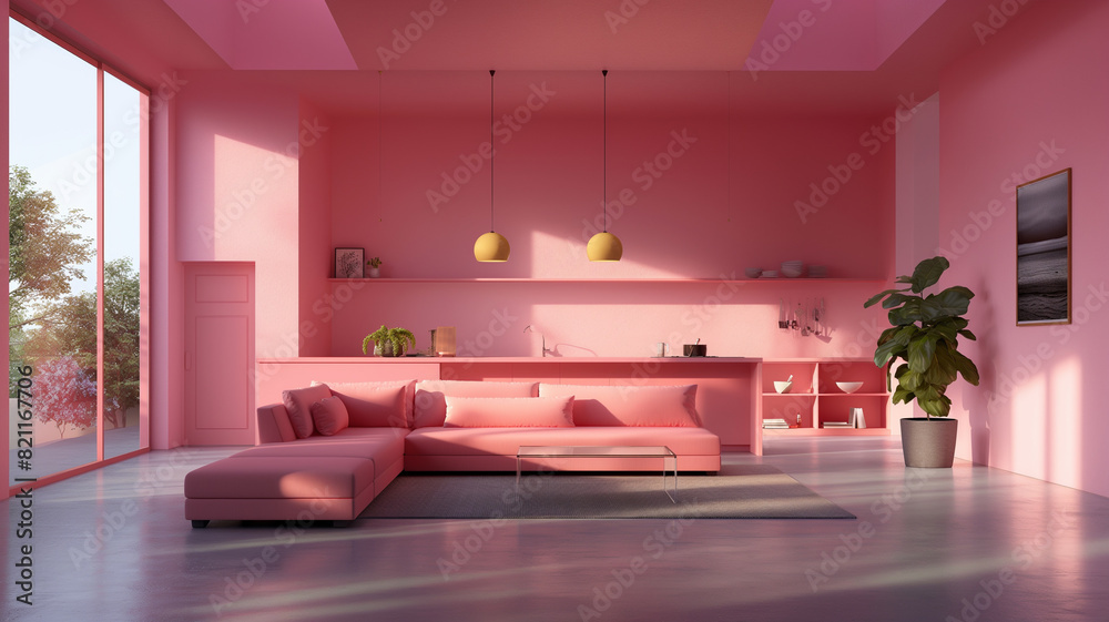 3d rendering room Pantone Color trend , stylish , color blocking ...
