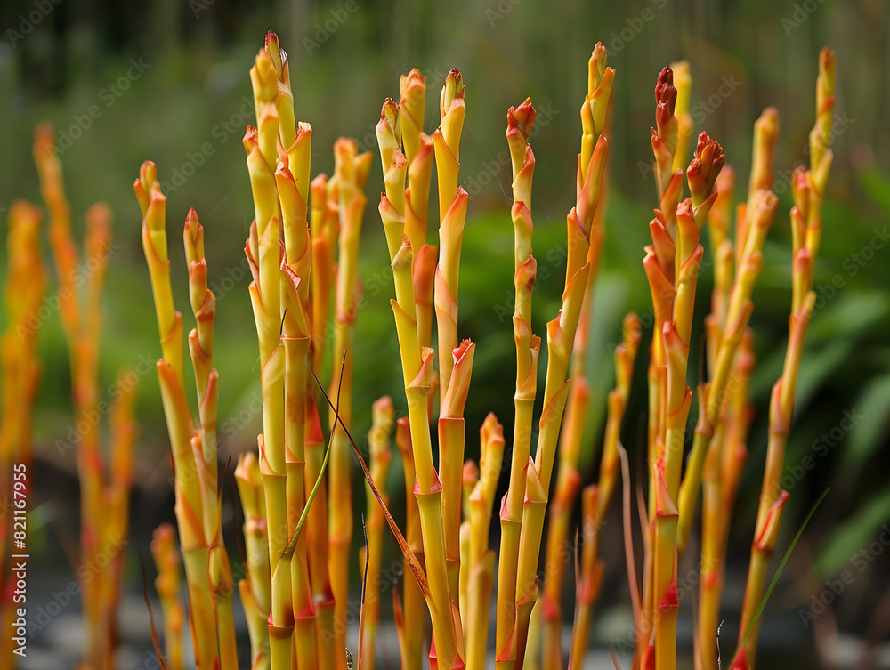 Vibrant Yellow-Orange Bamboo Shoots with Red Tips Close-Up: Stunning ...