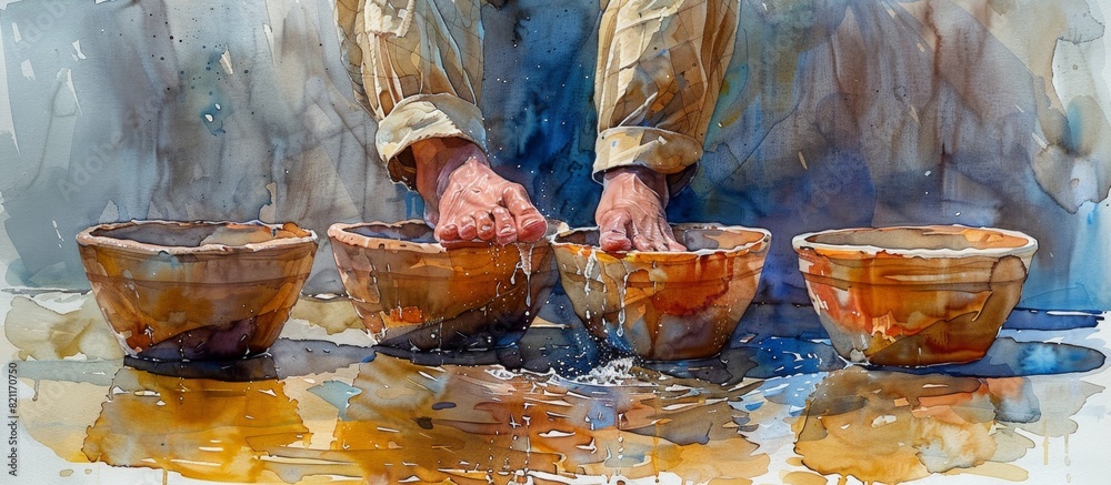 Jesus Washing Disciples' Feet - Digital Watercolor Painting of Maundy ...