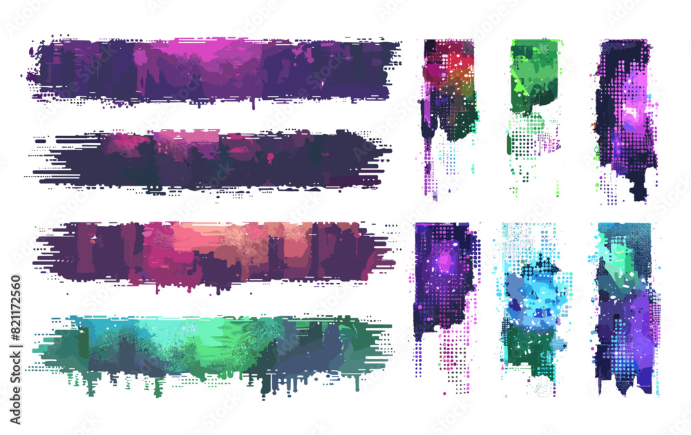 Blank banners pixel art vector set. Rectangles torn edges frames ...