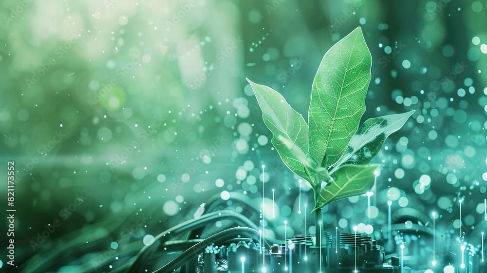 Conceptual illustration of tech plant growth Representing the fusion of ...