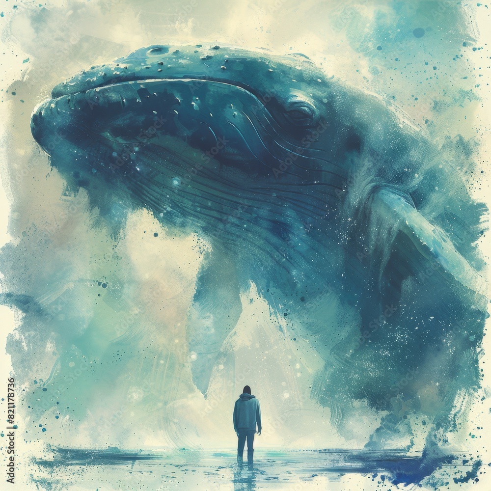 Jonah and the Whale - Illustration of Whale Swimming Beside Human ...