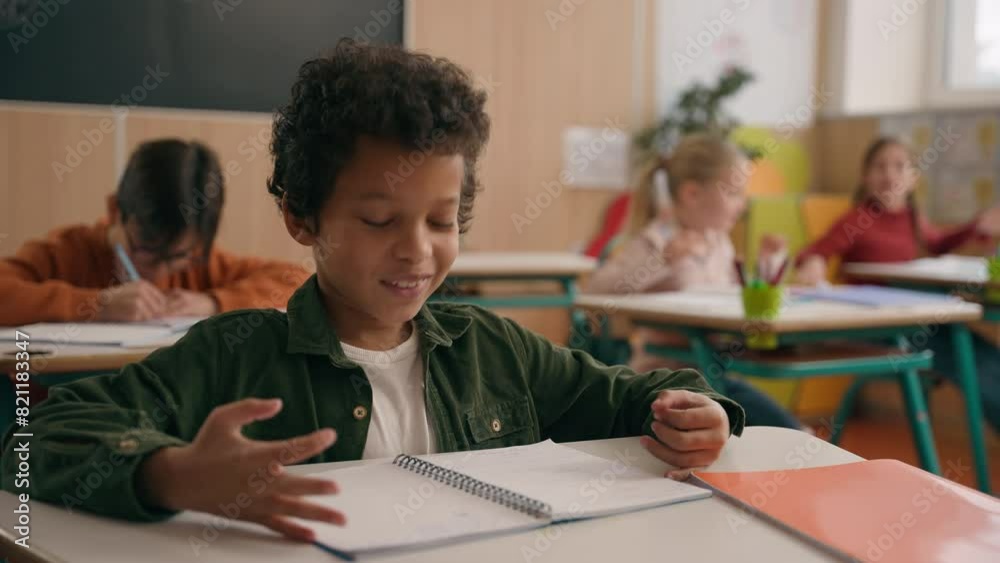 African American school boy son child guy little kid schoolboy pupil ...