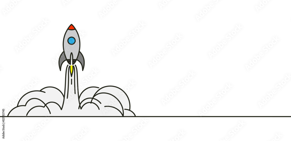 One Continuous Line Drawing Vector Spacecraft Flying Up Concept Rocket Space Ship Launch