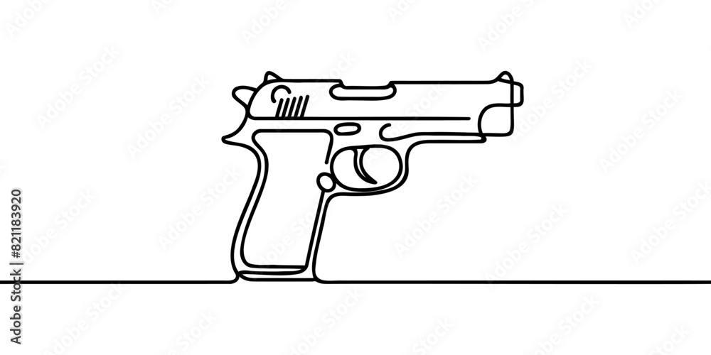 Continuous line art drawing of gun. One line drawing the gun Stock ...