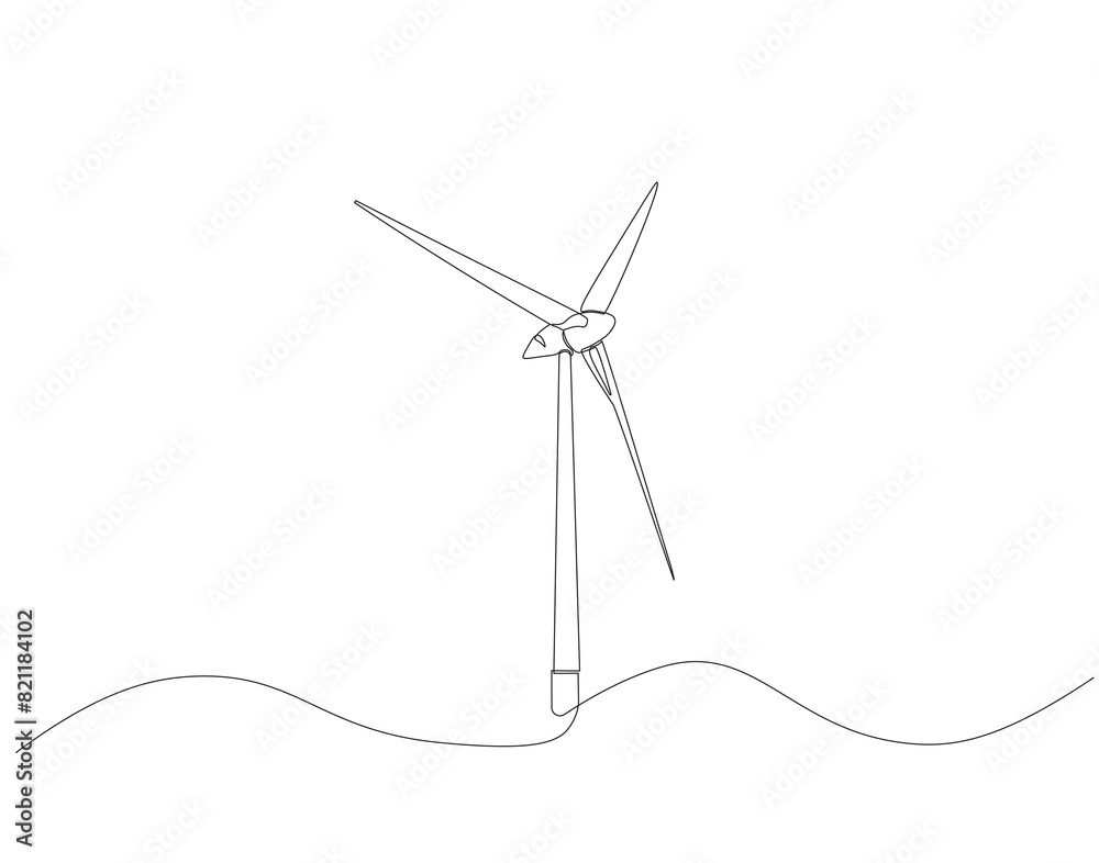 Continuous one line drawing of wind turbine. One line drawing ...