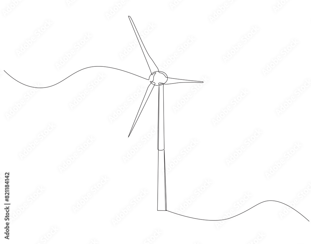 Continuous one line drawing of wind turbine. One line drawing ...