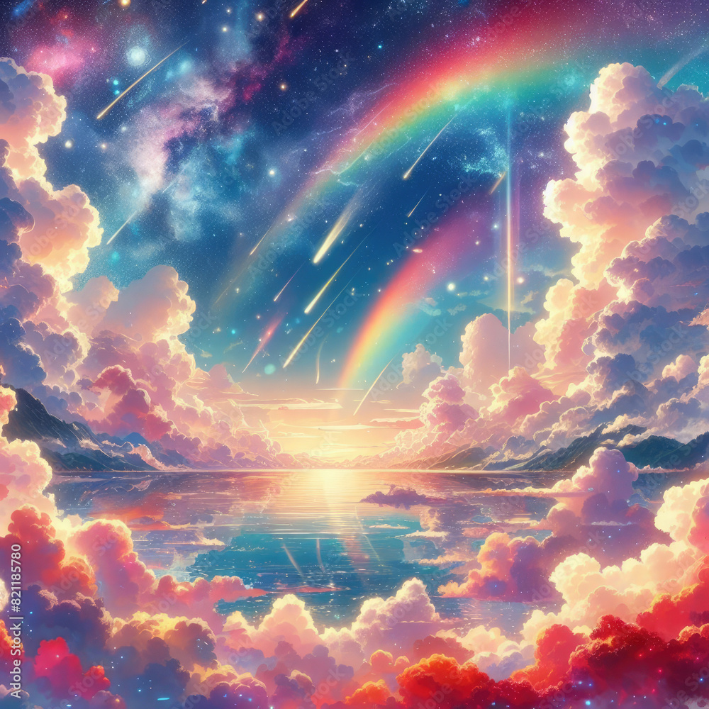 Generative AI, the Beautiful sight of a meteor shower on a beautiful ...