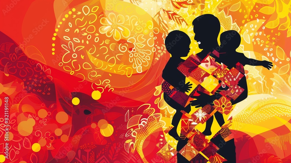 An abstract vector illustration of a father and children, shown as ...