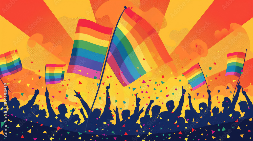 Colorful poster design for celebrating LGBTQ+ community rights in flat ...