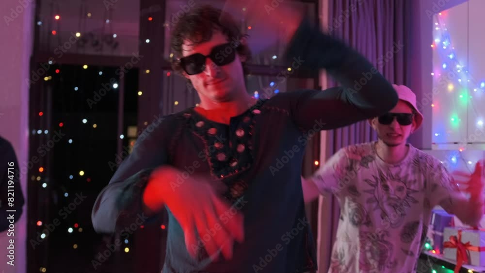 Slow motion with three dancing guys in rhythmic movement inspired by ...