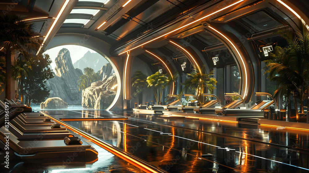Futuristic Resort with AI Enhanced Fitness Centers Showcasing the ...