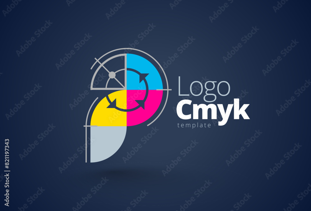 Logo Letter P and CMYK color Print theme. Template design vector. Black ...