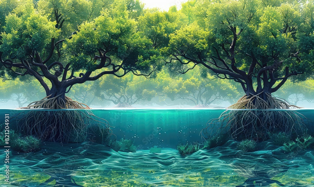 Mangrove Forest with tidal flats flat design side view coastal ...